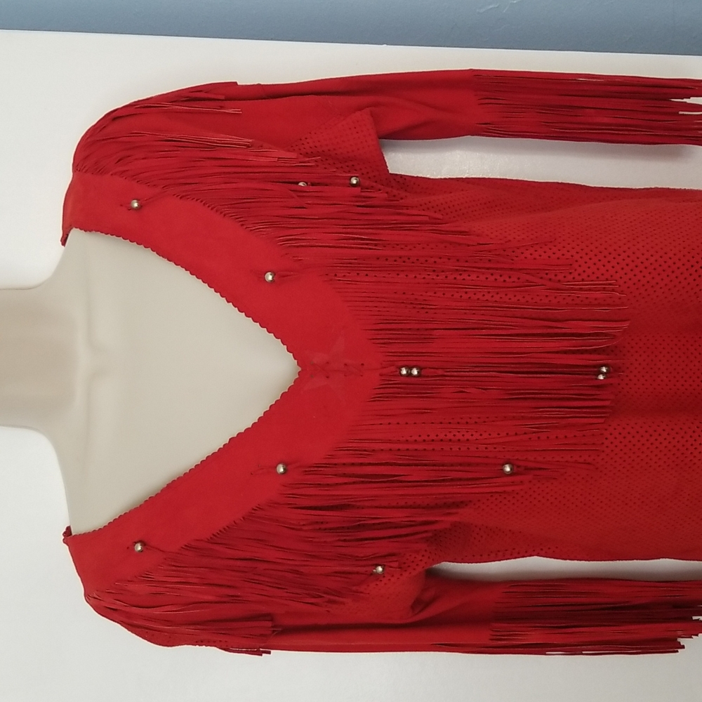 Vintage Ren Ellis Lamb Suede Fringe Dress Red Small U… - Gem